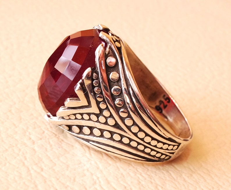 Russet Burgundy Color Reddish Faceted Oval Stone Man Ring - Etsy