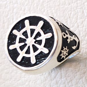 Ship Wheel and Anchor Sailor Fisherman Men Ring Heavy Sterling Silver ...