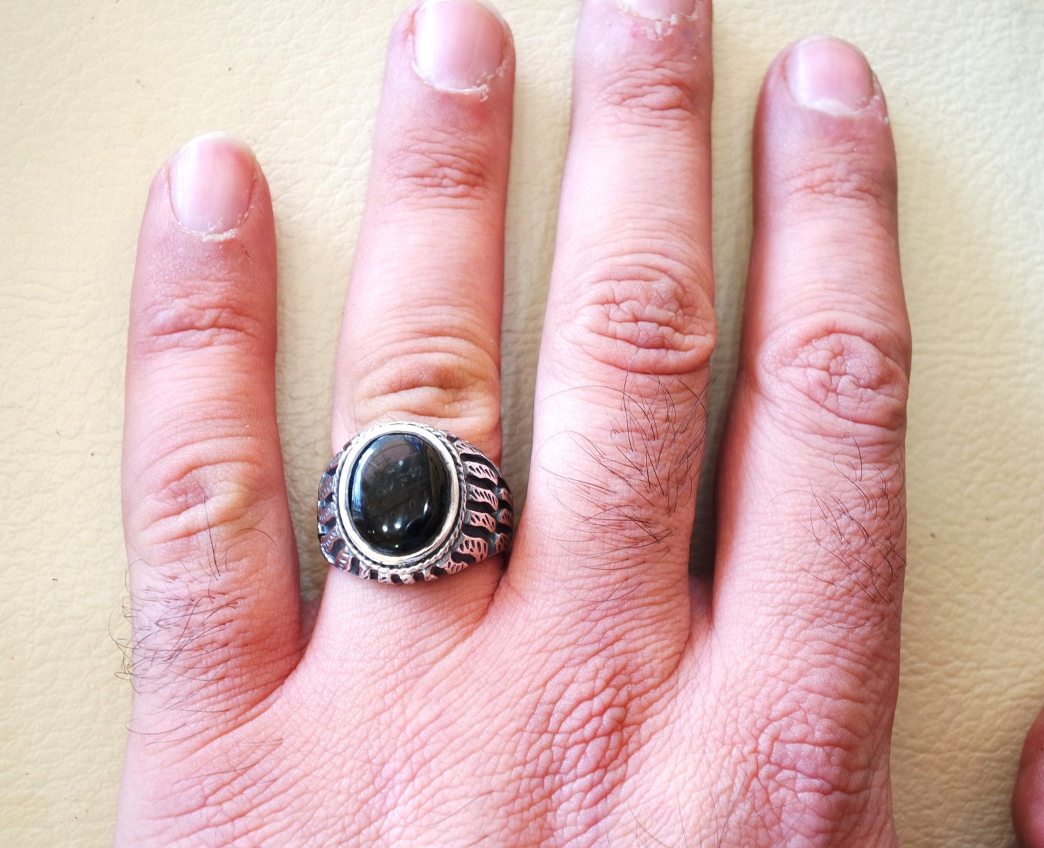 Aqeeq natural agate onyx oval stone black gem man heavy ring | Etsy