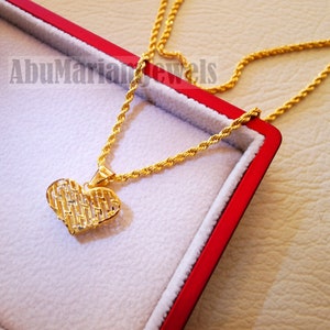 21K Gold 3d Heart Pendant With Rope Chain Gold Jewelry 16 and 20 Inches ...