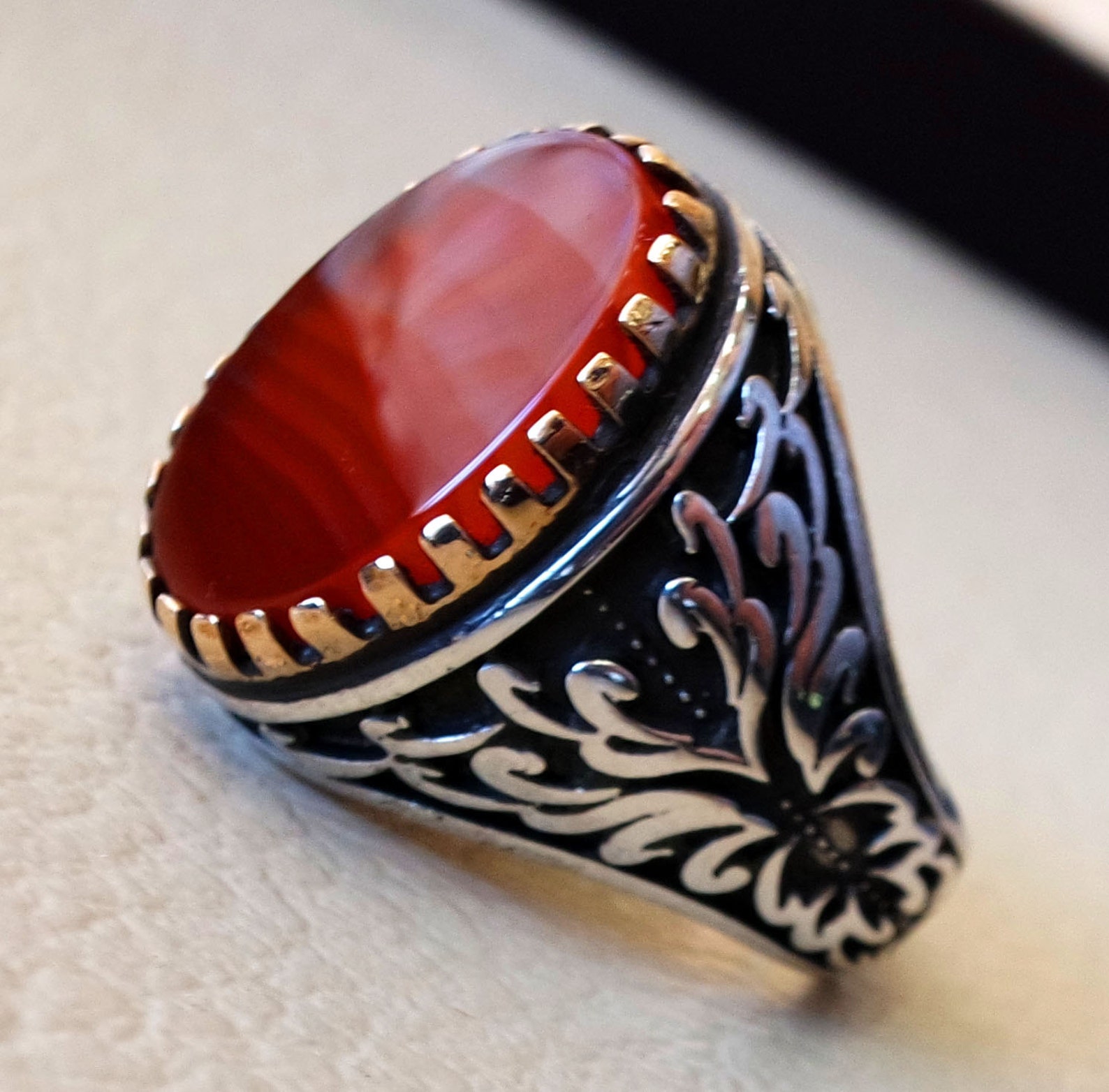 Aqeeq Man Ring Carnelian Striped Agate Red Semi Precious - Etsy