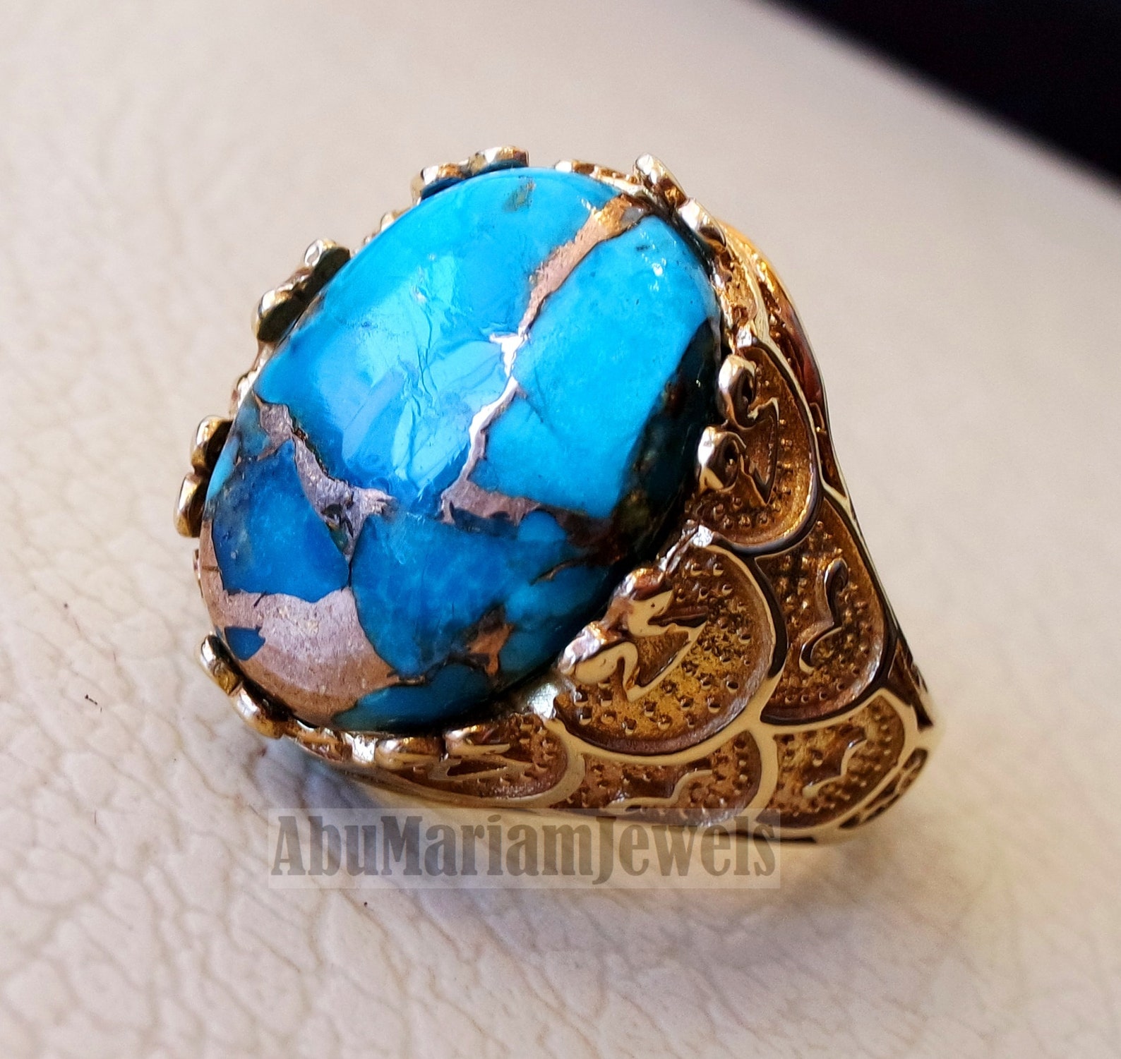 10k Yellow Gold Men Ring Blue Turquoise Cabochon High Quality - Etsy