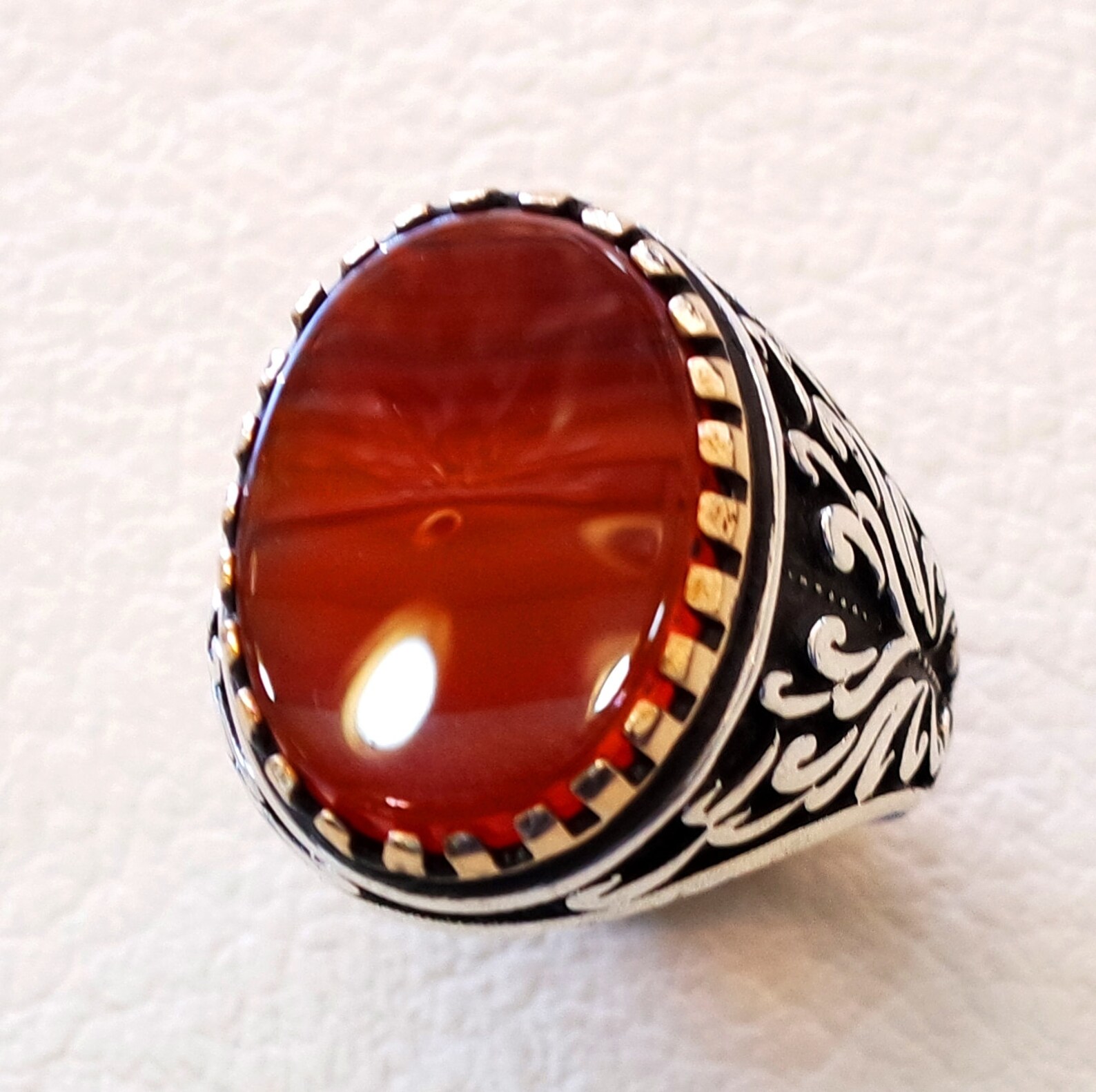 Aqeeq Man Ring Carnelian Striped Agate Red Semi Precious | Etsy