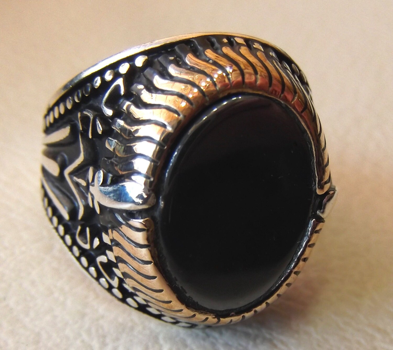 Aqeeq ring onyx agate black stone sterling silver 925 heavy | Etsy