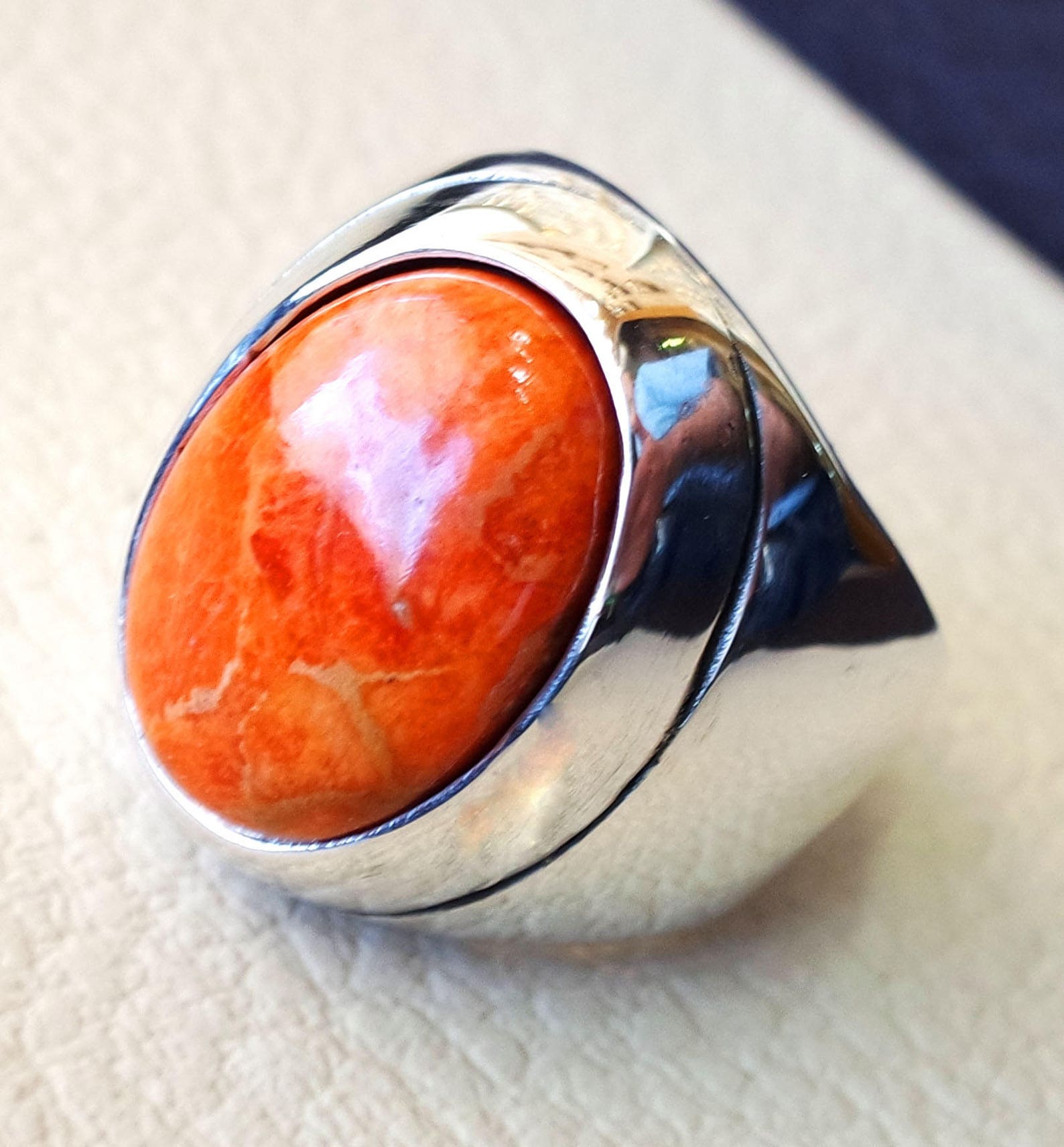 Sponge Coral Murjan Heavy Men Ring Orange to Red Natural Stone - Etsy