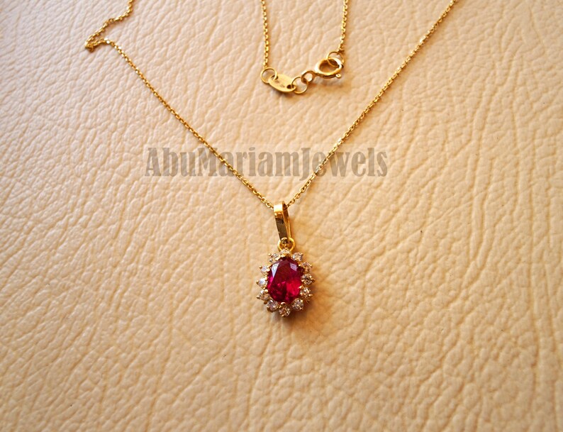 Red Stone 18K Yellow Gold Necklace Oval Pendant and Chain - Etsy