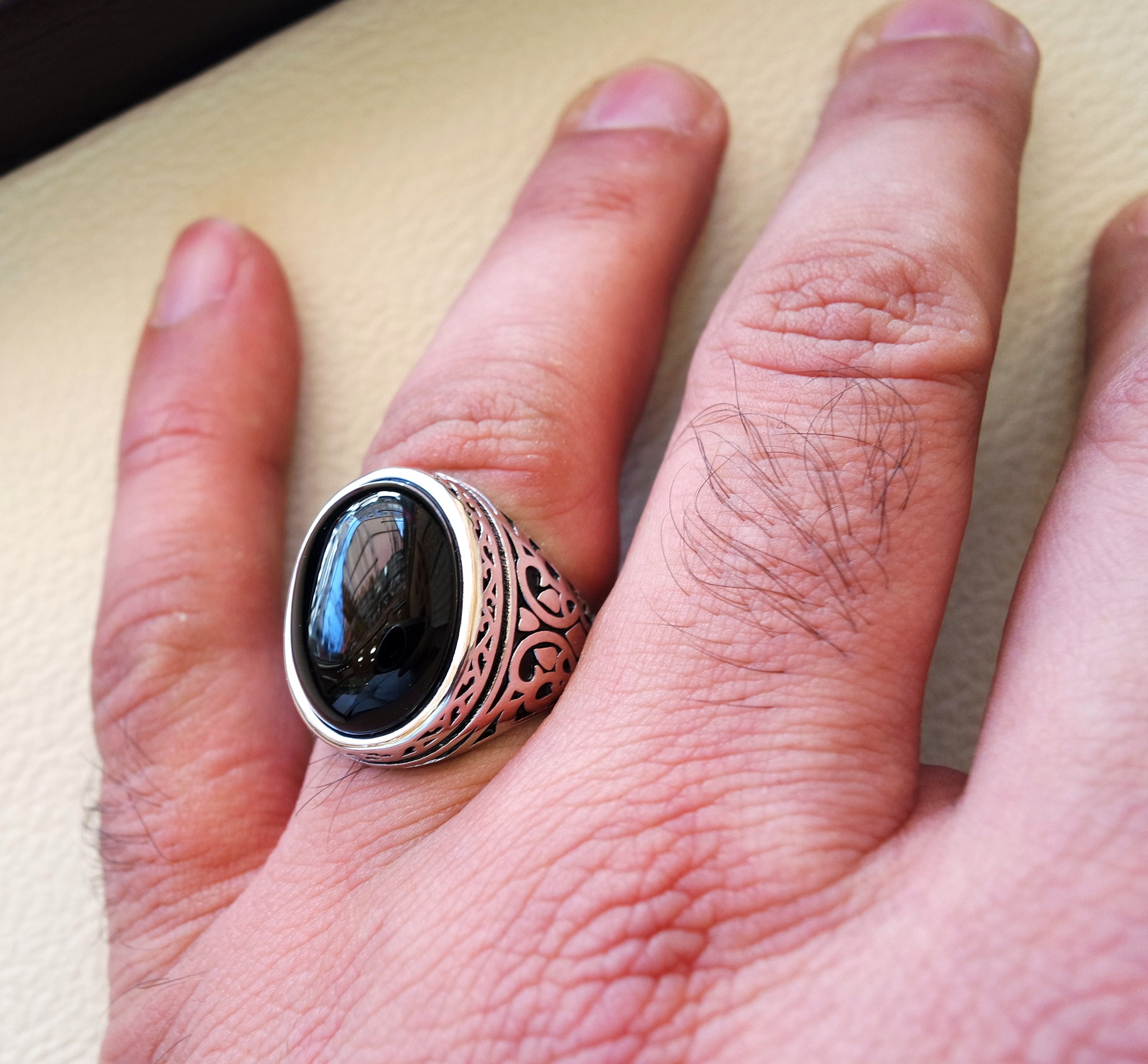Man Ring Sterling Silver 925 All Sizes Onyx Natural Agate Semi - Etsy