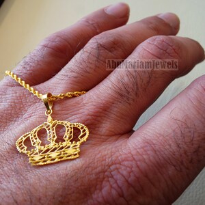 21K Gold Royal Crown Pendant With Rope Chain Gold Jewelry 16 and 20 ...