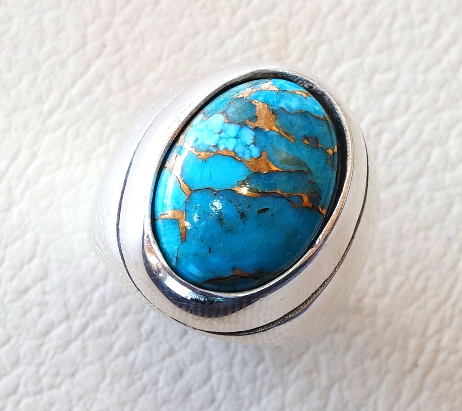 Copper Turquoise Natural Stone Men Heavy Sterling Silver 925 - Etsy Canada