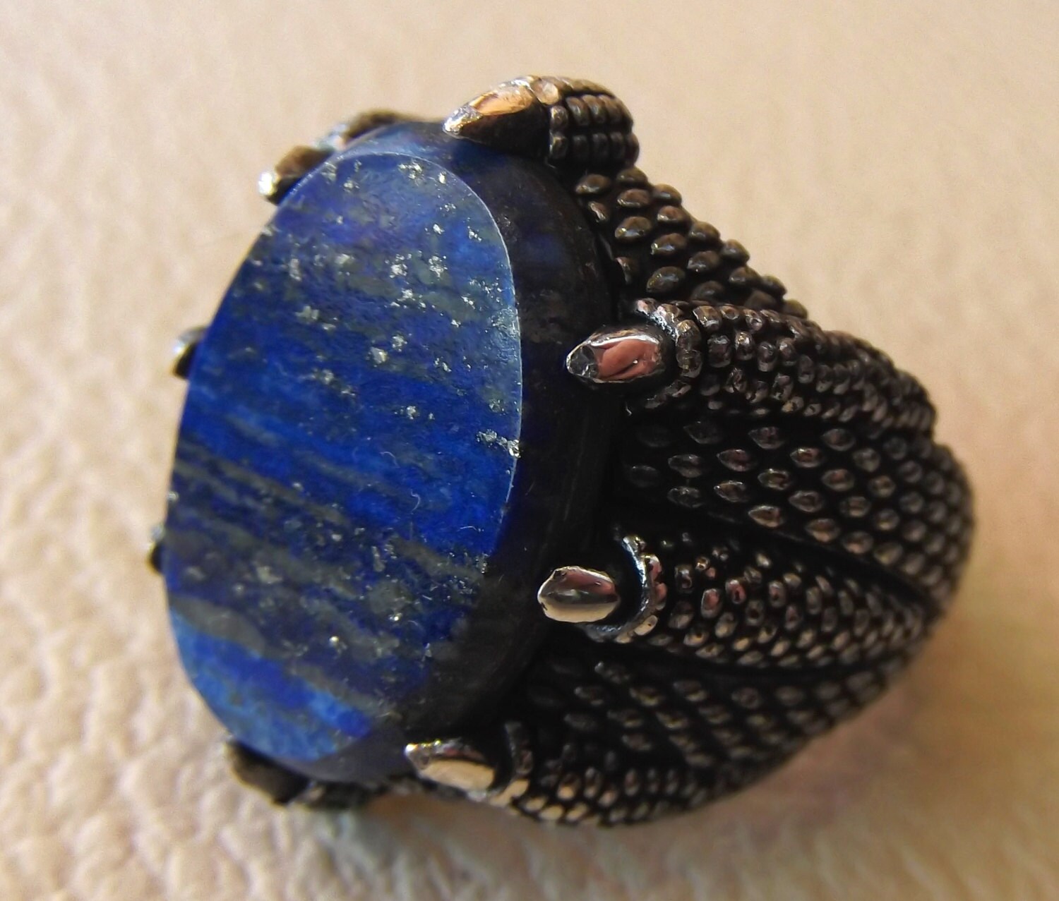 Lapis lazuli natural semi precious blue stone man sterling | Etsy
