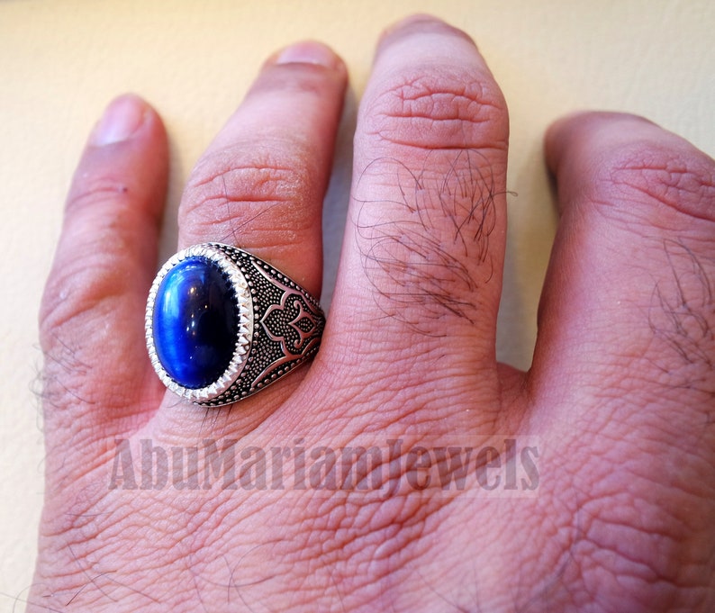 Stunning Tiger Eye Blue Stone Men Ring Sterling Silver 925 - Etsy