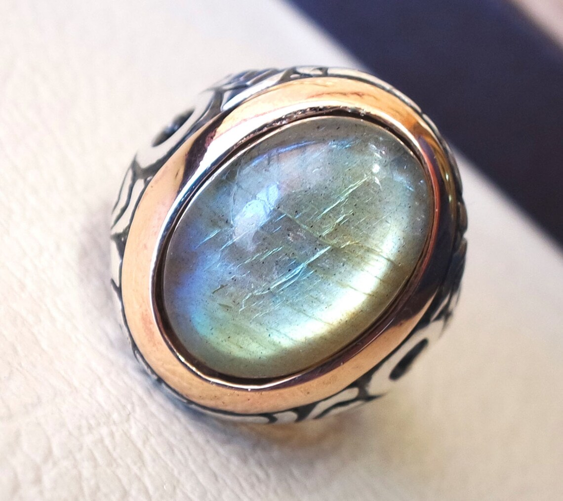Labradorite man ring natural stone multi color semi precious | Etsy