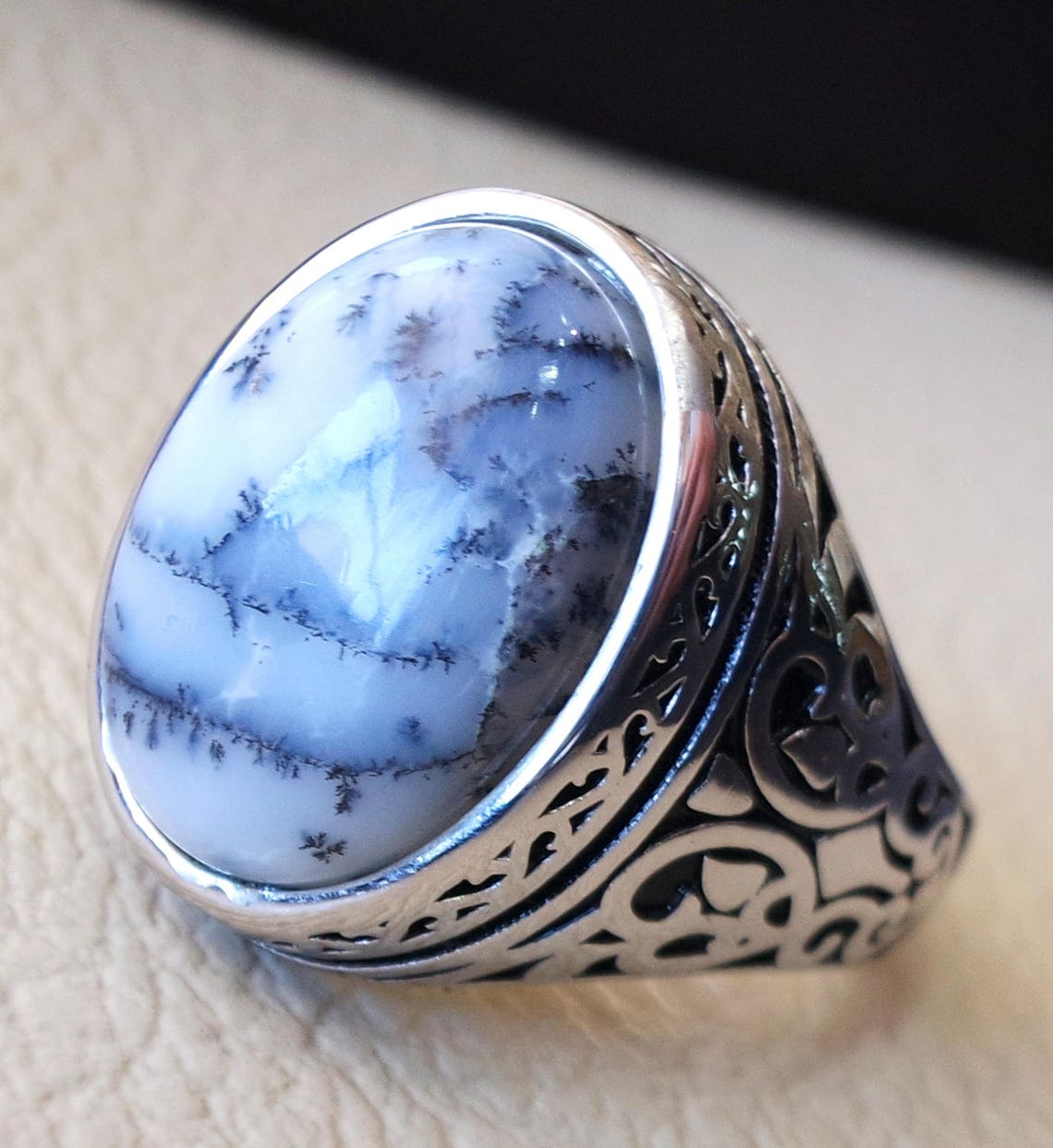Men Ring Dendritic Opal Agate Natural Stone Semi Precious Oval - Etsy