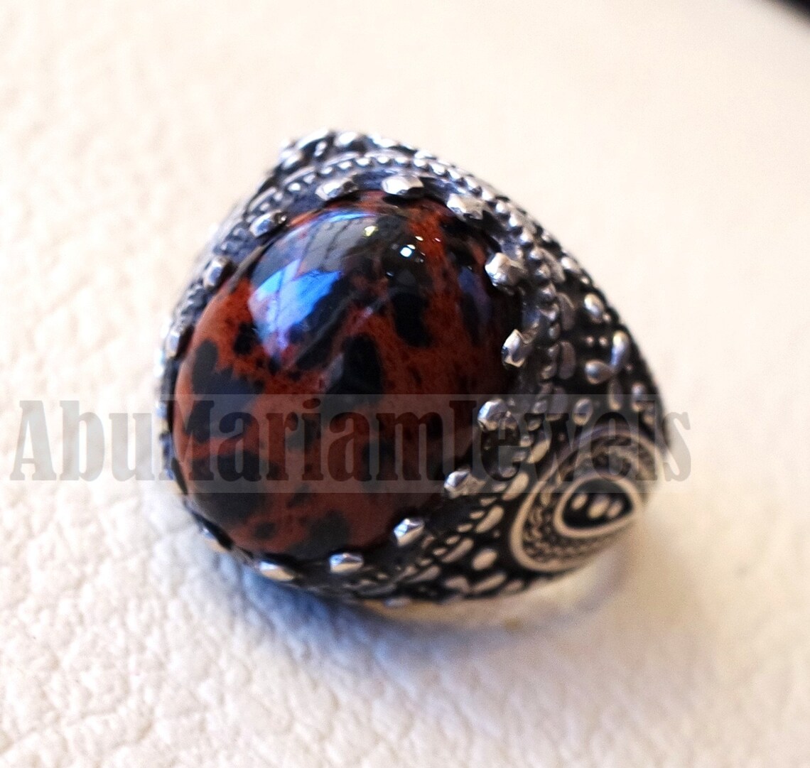 Mahagony Obsidian Man Ring Stone Natural Gem Sterling Silver - Etsy