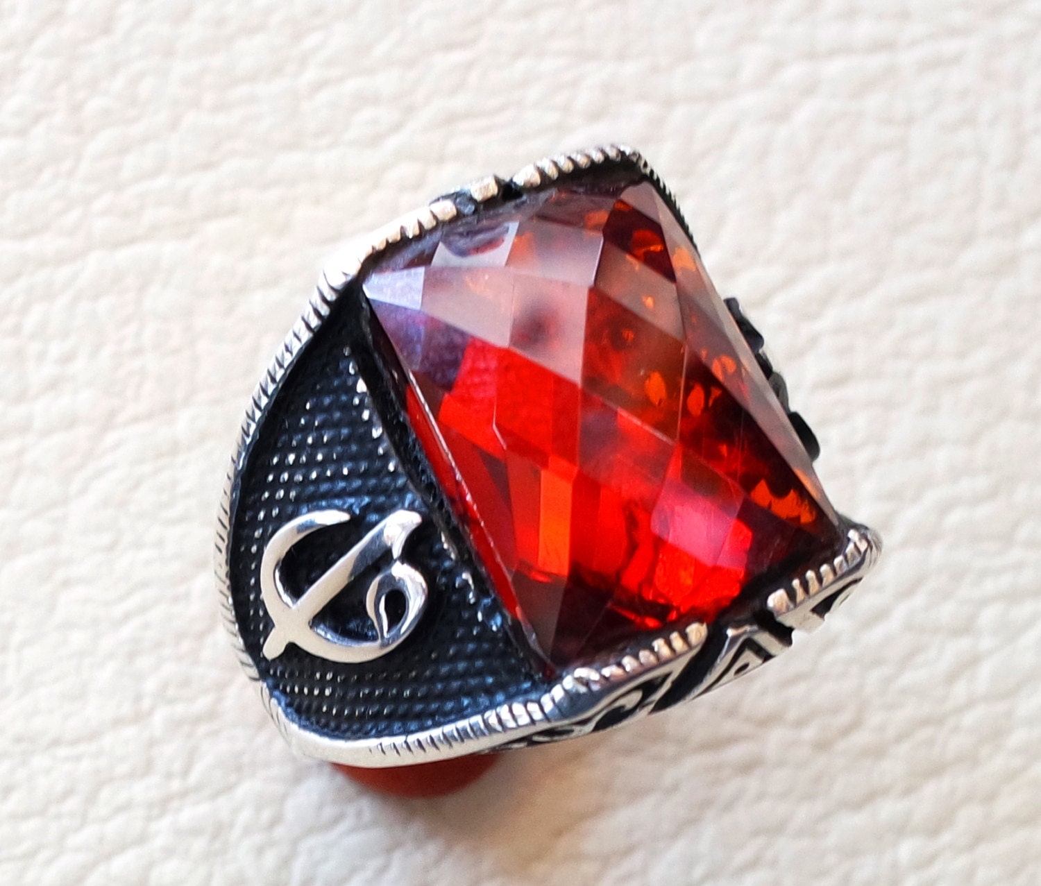 Ottoman Red Ruby Imitation Sterling Silver 925 Antique Men | Etsy