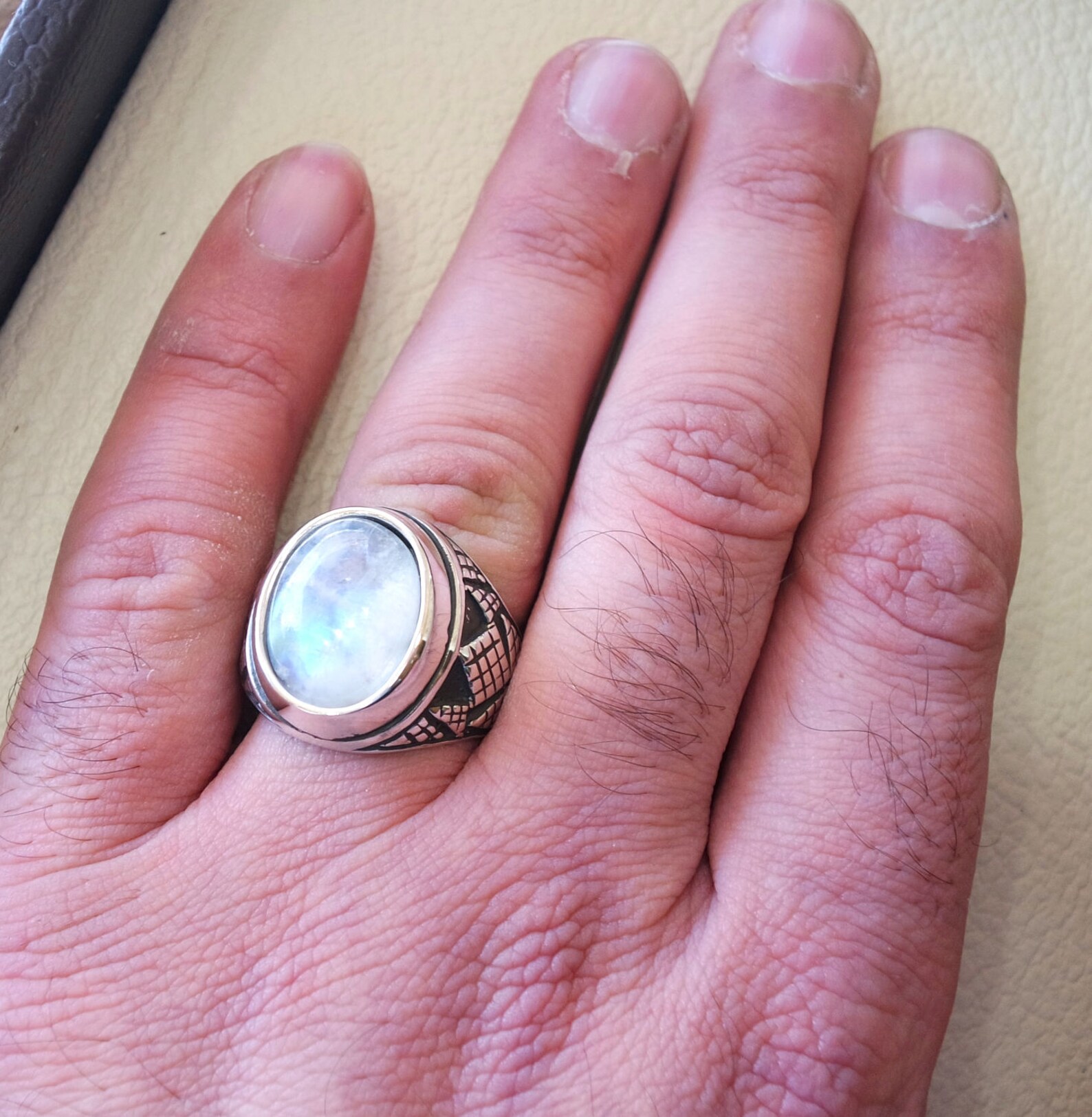 Flashy moonstone men ring natural stone dur al najaf sterling | Etsy