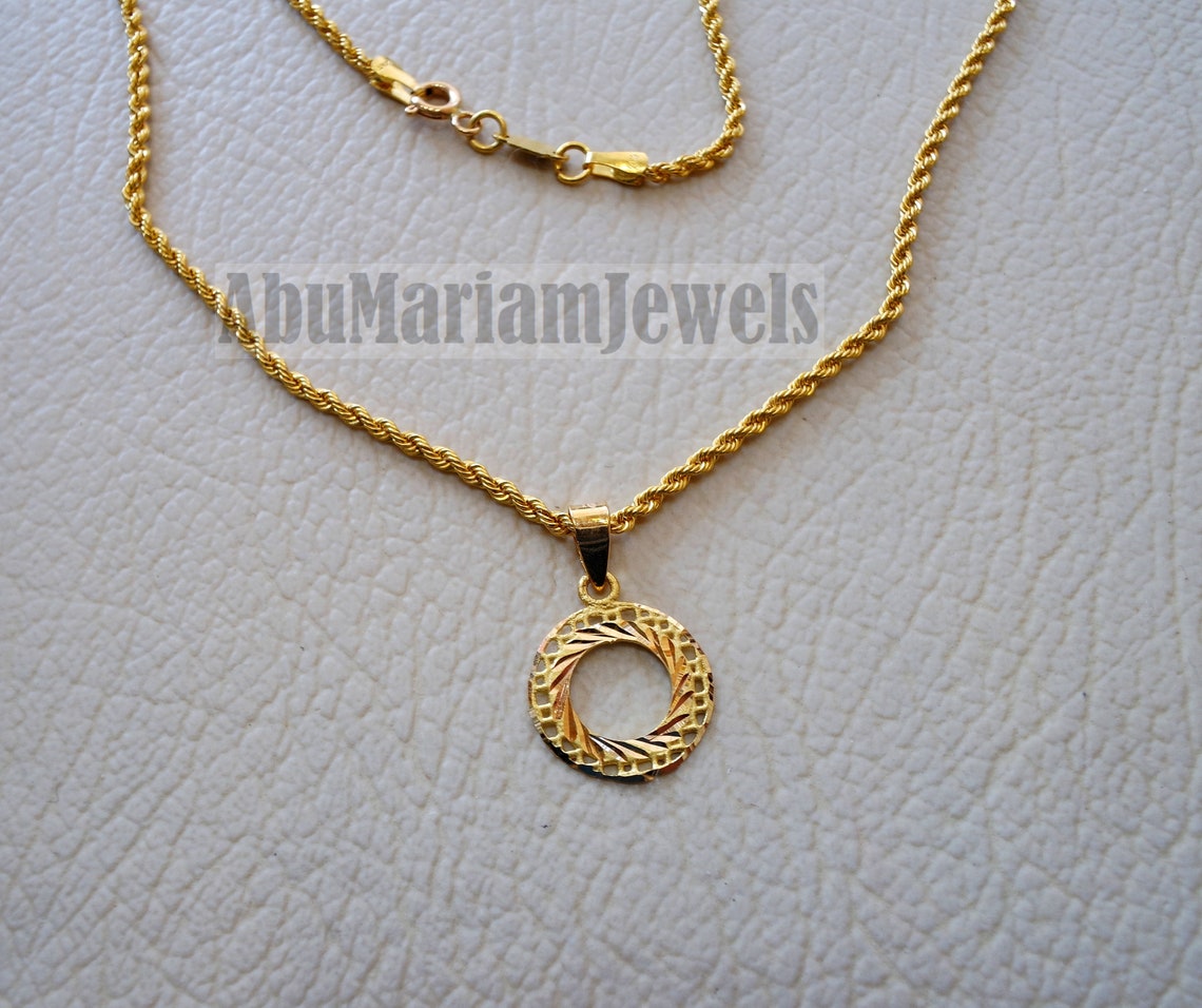 21K Gold Round Pendant With Rope Chain Gold Jewelry 16 and 20 - Etsy