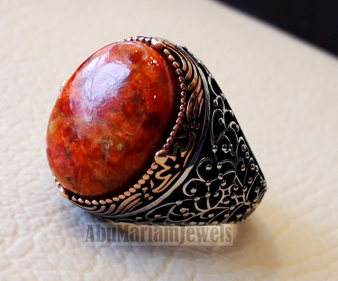 Sponge Coral Murjan Moonga Men Ring Orange Brown Red Natural - Etsy