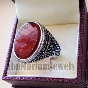 Aqeeq Natural Agate Huge Big Stone Oval Red Flat Gem Man Ring Sterling ...