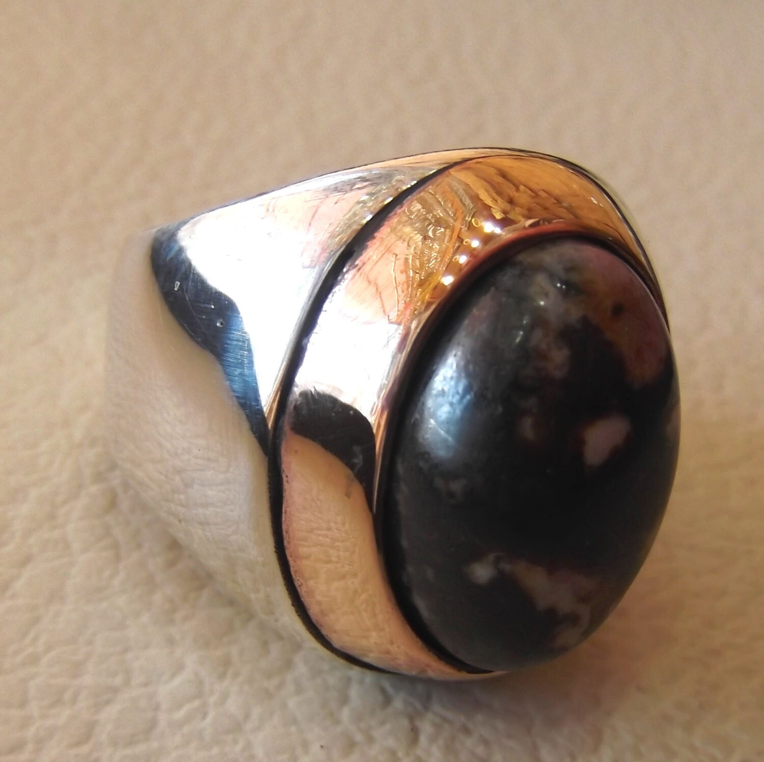 Huge Men Ring Rhodonite Jasper Oval Sterling Silver 925 | Etsy