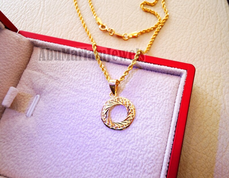 21K Gold Round Pendant With Rope Chain Gold Jewelry 16 and 20 - Etsy