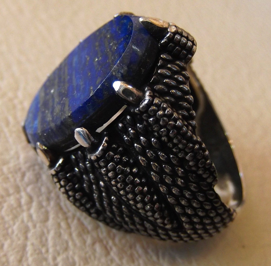 Lapis lazuli natural semi precious blue stone man sterling | Etsy