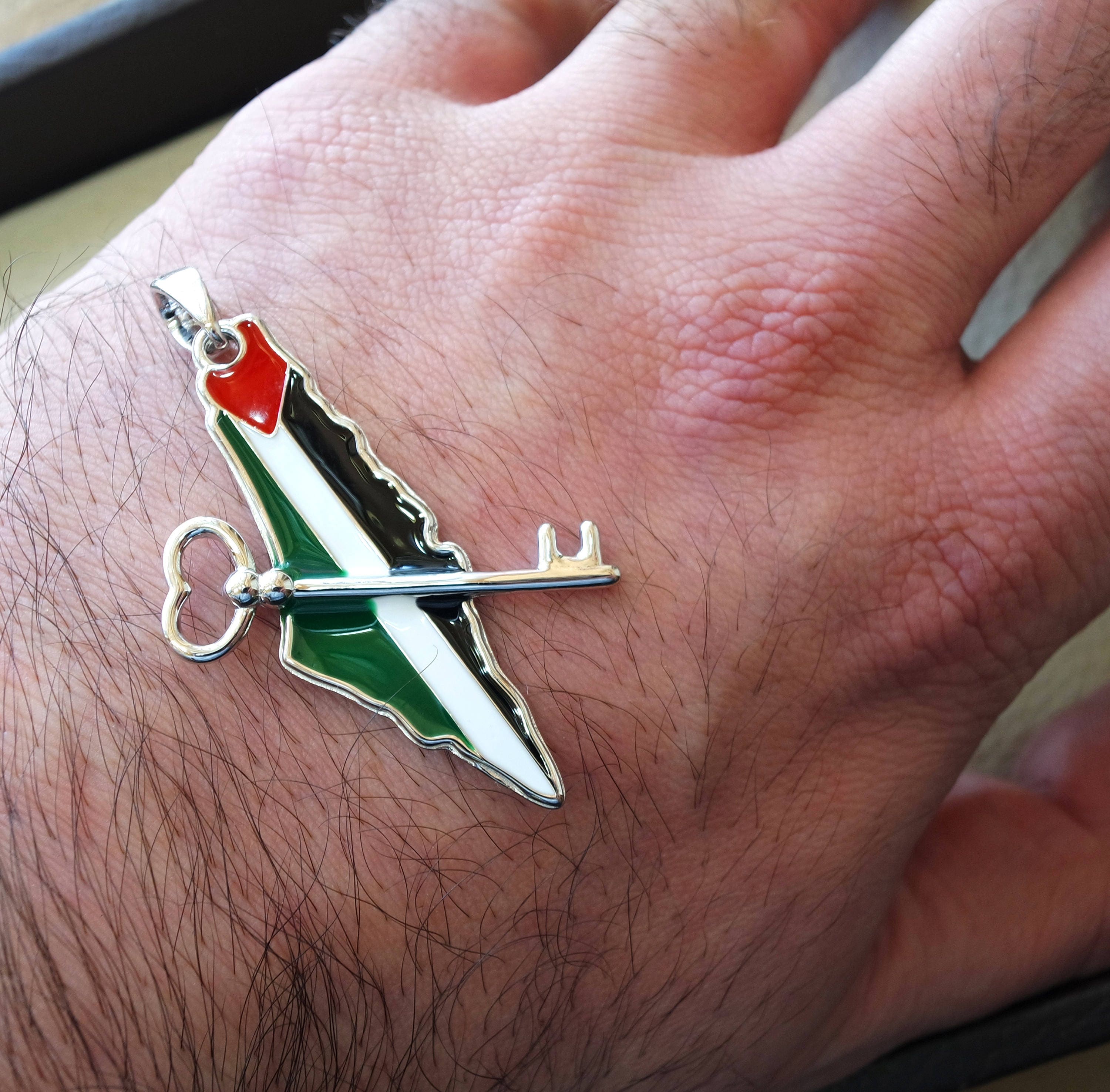 Big Palestine map & flag and historic key pendant sterling | Etsy
