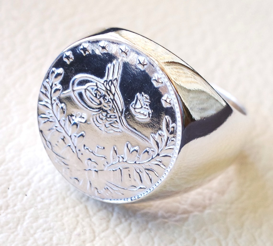 Rashadi Silver Coin Heavy Man Ring Round Sterling Silver 925 - Etsy