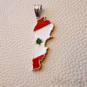 Lebanon Map Pendant Cedar Tree Flag Colors Sterling Silver 925 K High ...