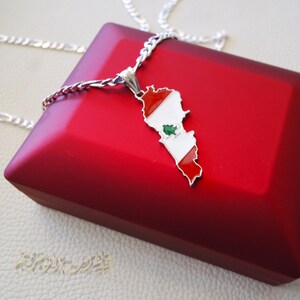 Lebanon Map Pendant With Thick Chain Cedar Tree Flag Colors Sterling ...