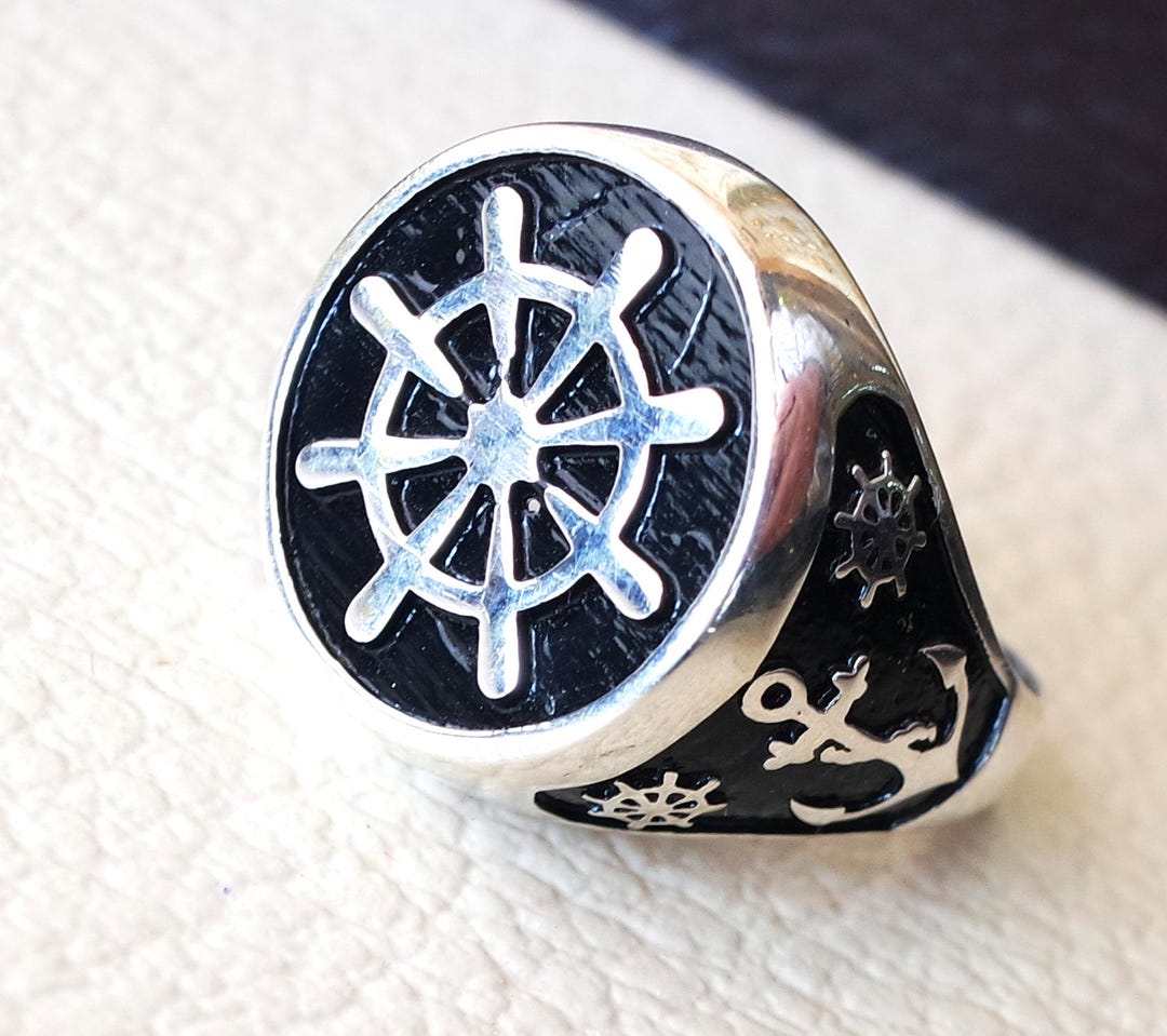 Ship Wheel and Anchor Sailor Fisherman Men Ring Heavy Sterling Silver ...