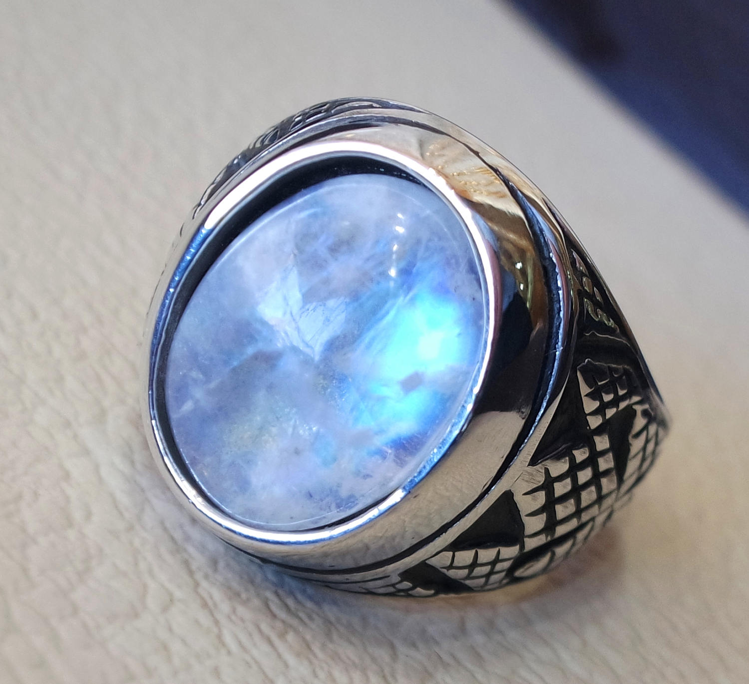 Flashy Moonstone Men Ring Natural Stone Dur Al Najaf Sterling - Etsy