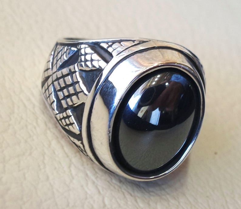 Sterling Silver 925 Heavy Man Ring Hematite Natural Semi | Etsy
