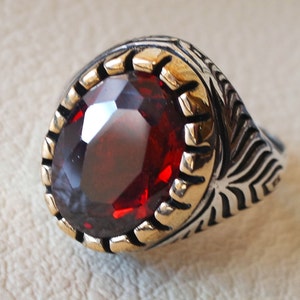 Deep Red Orange Ruby Synthetic Heavy Sterling Silver 925 Men Women Ring ...