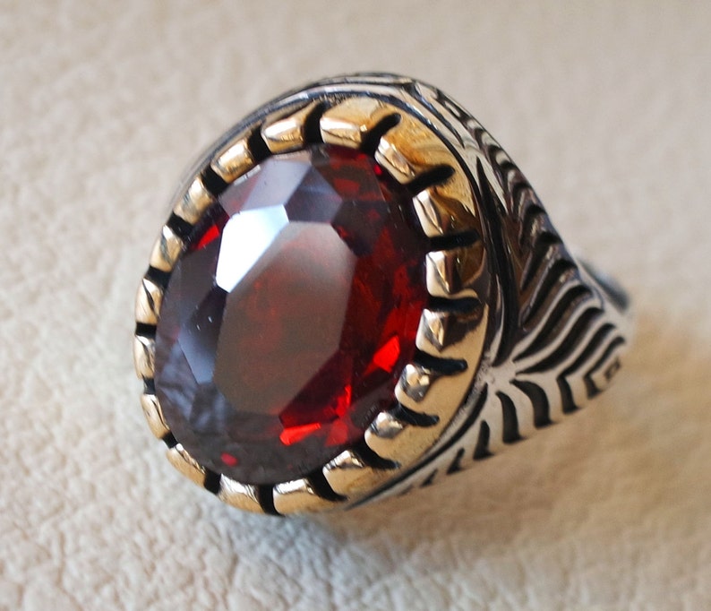 Deep Red Orange Ruby Synthetic Heavy Sterling Silver 925 Men - Etsy
