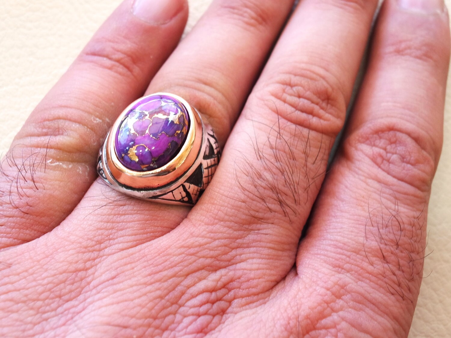Purple copper turquoise natural stone semi precious men ring | Etsy