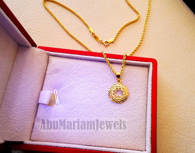 21K Gold Round Pendant With Rope Chain Gold Jewelry 16 and 20 - Etsy