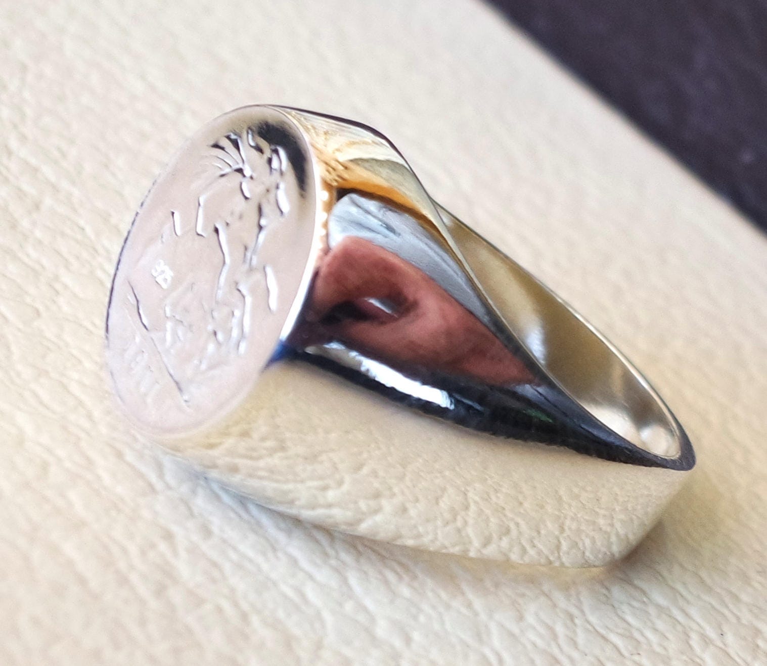 English silver coin heavy man ring round sterling silver 925 | Etsy