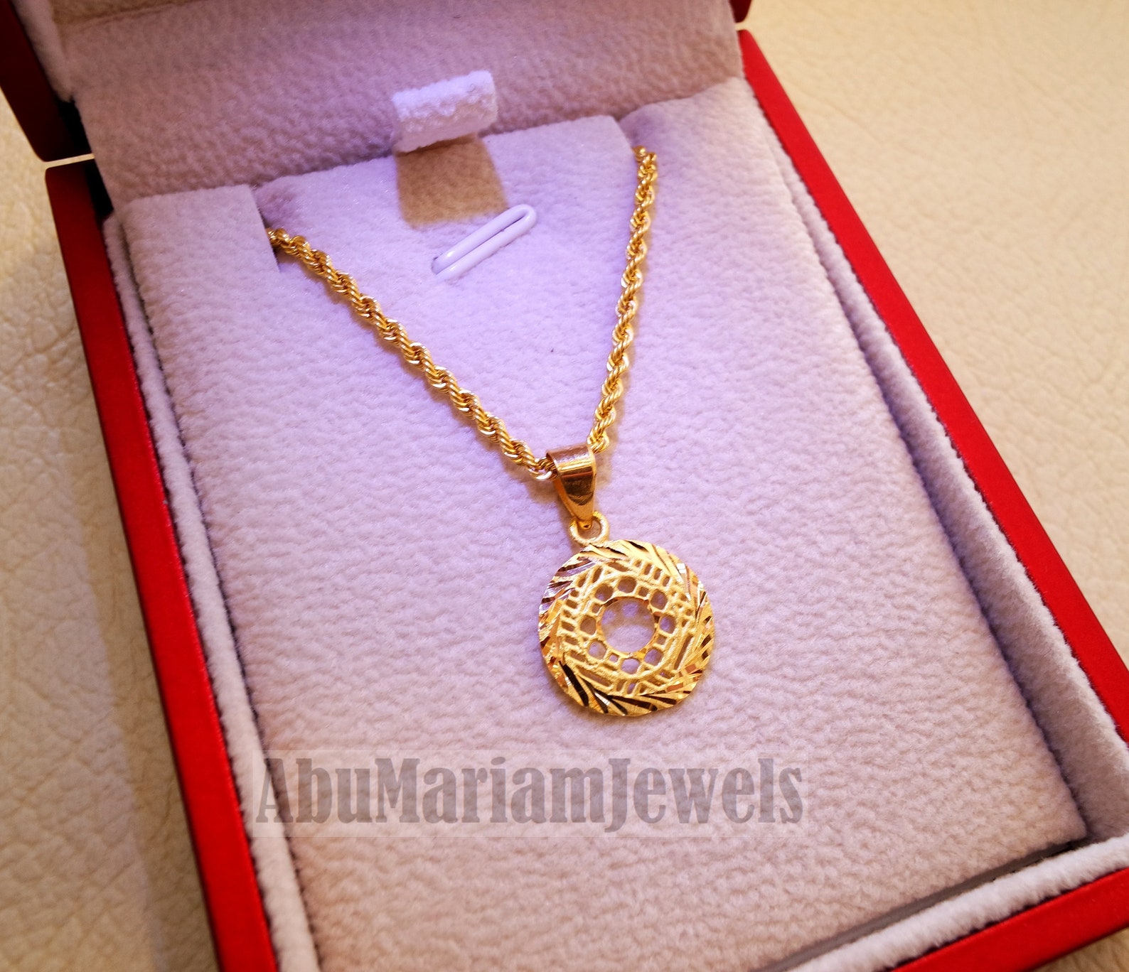 21K Gold Round Pendant With Rope Chain Gold Jewelry 16 and 20 - Etsy