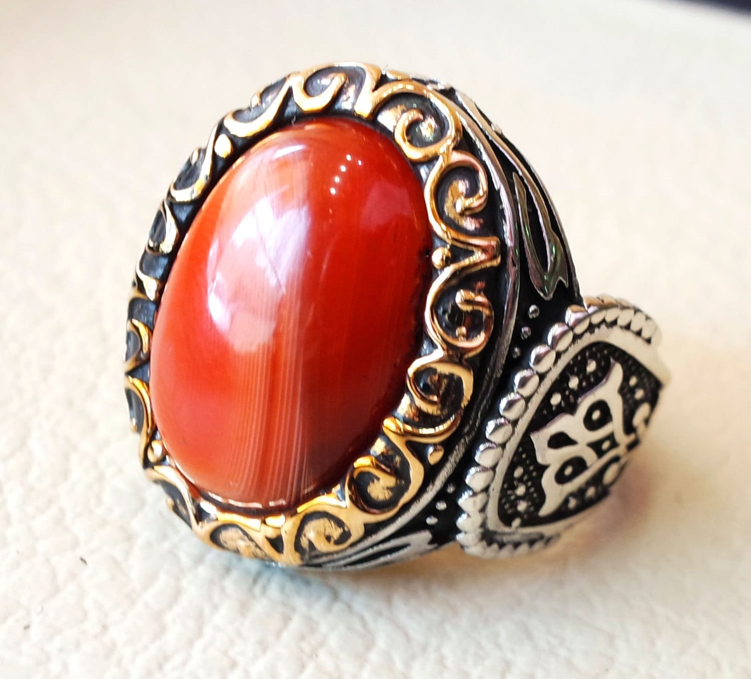 Striped agate aqeeq ring sterling silver 925 ring any size | Etsy