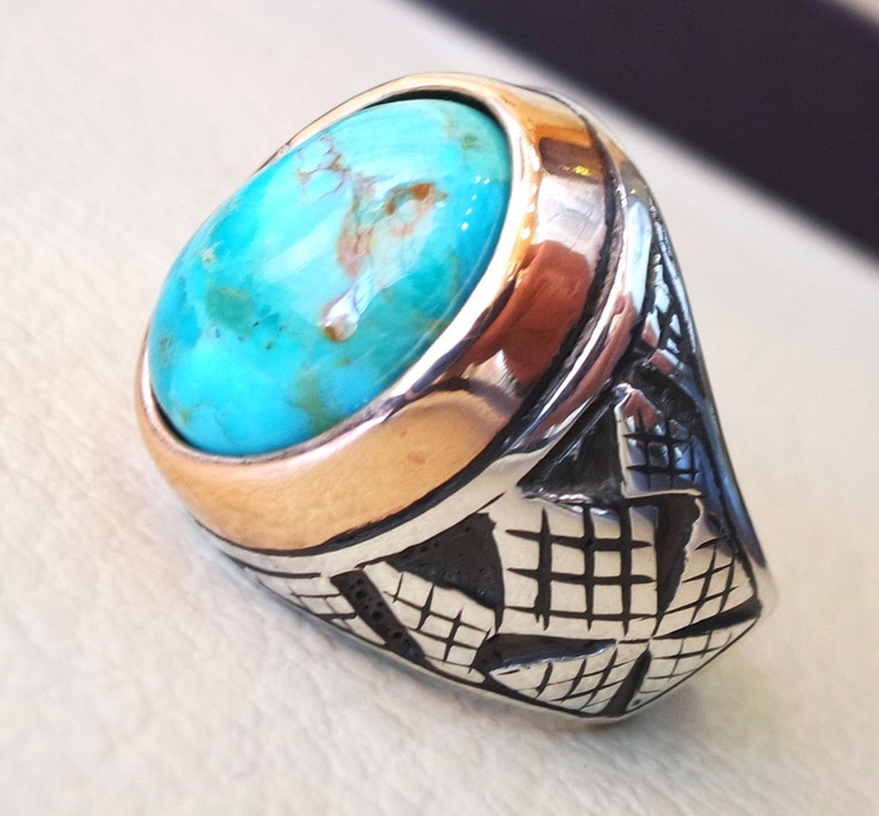 Arizona Turquoise Blue Natural Stone Ring Sterling Silver 925 - Etsy
