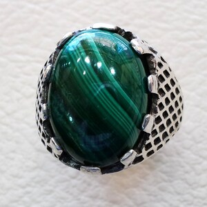 Natural Malachite Man Ring High Quality Green Striped Cabochon Semi ...