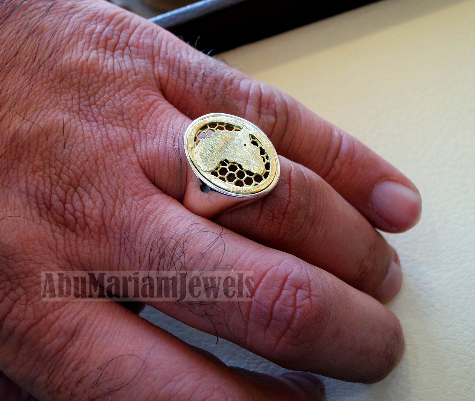 Africa Map Man Ring Sterling Silver 925 and Bronze Arabic Oval - Etsy
