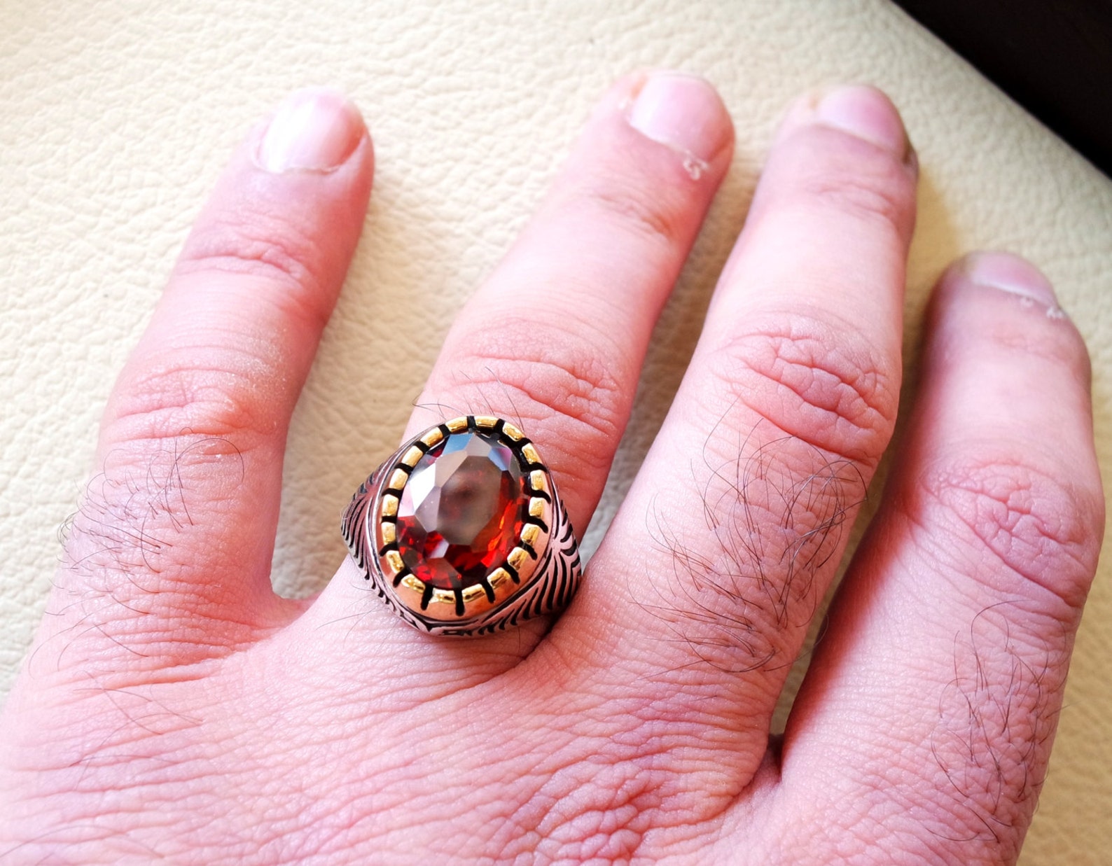 Deep Red Orange Ruby Synthetic Heavy Sterling Silver 925 Men - Etsy