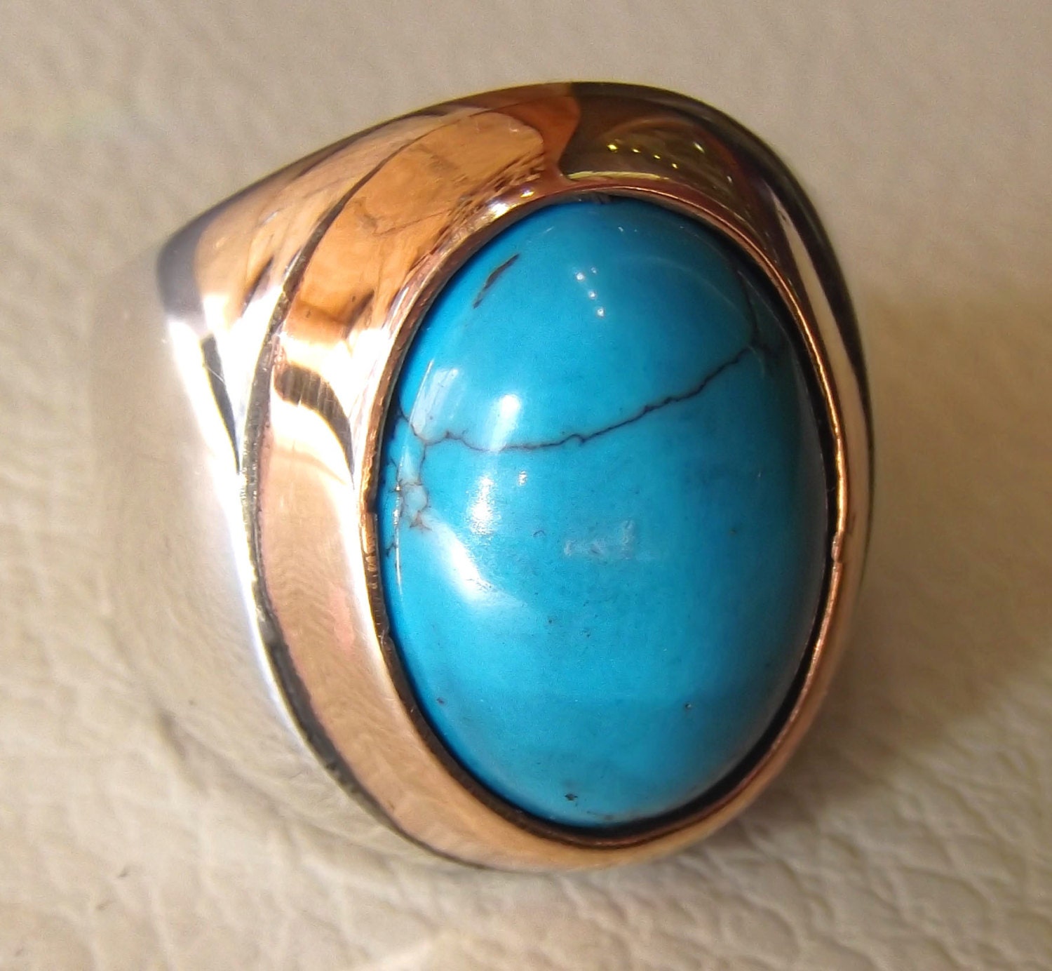 Turquoise Heavy Sterling Silver Men Ring Blue Oval Arab | Etsy