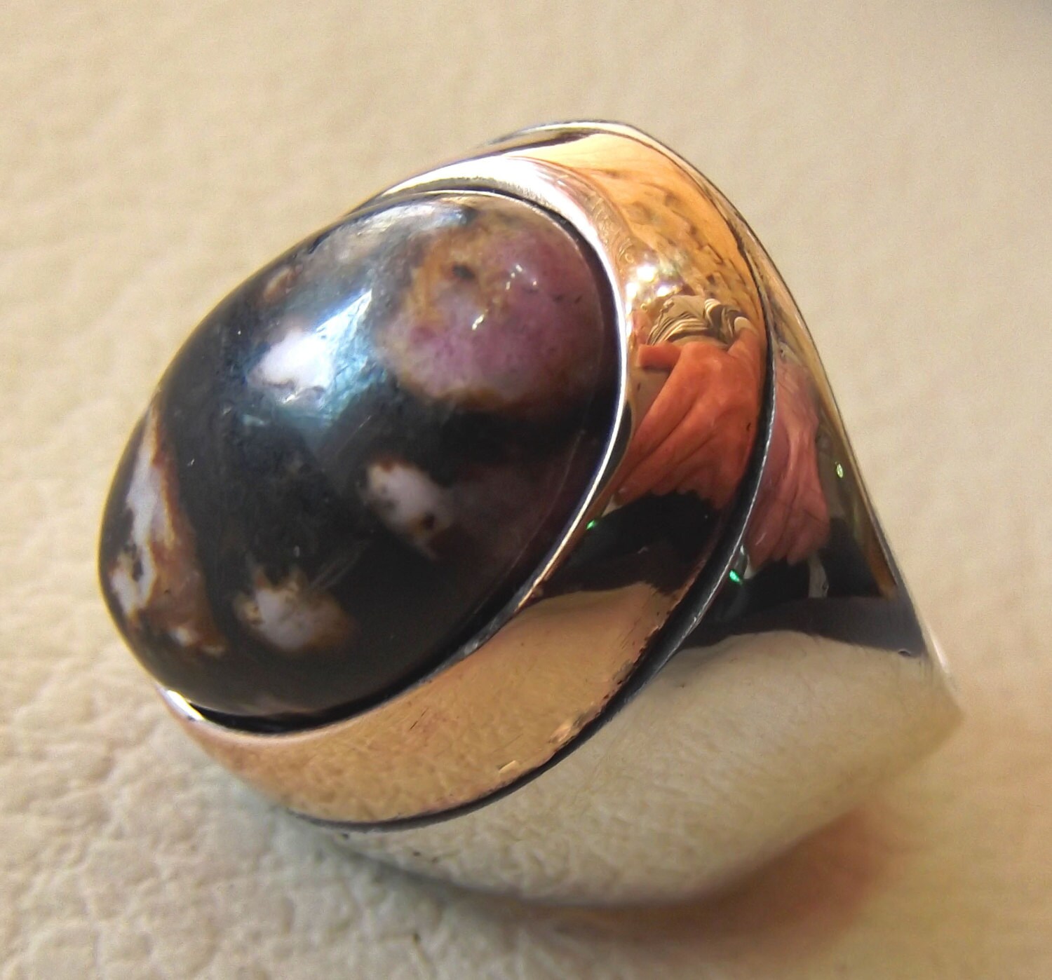 Huge Men Ring Rhodonite Jasper Oval Sterling Silver 925 | Etsy