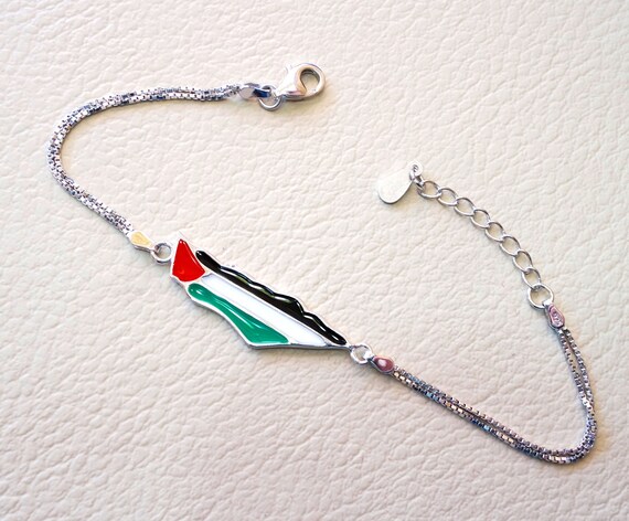 Palestine Map & Flag Bracelet Sterling Silver 925 K Fit All - Etsy