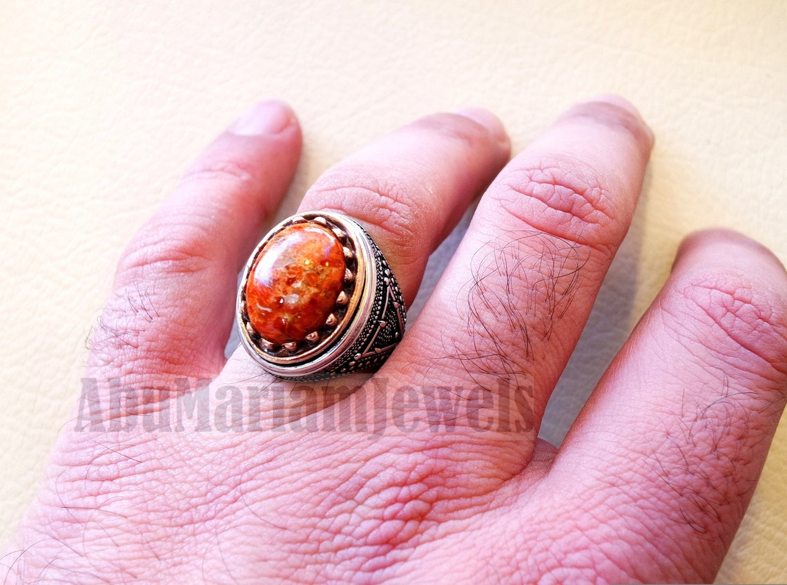 Sponge Coral Murjan Heavy Men Ring Orange to Red Natural Stone - Etsy