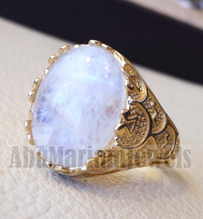 18k Gold Men Ring Moonstone Energy Stone High Quality Flashy - Etsy