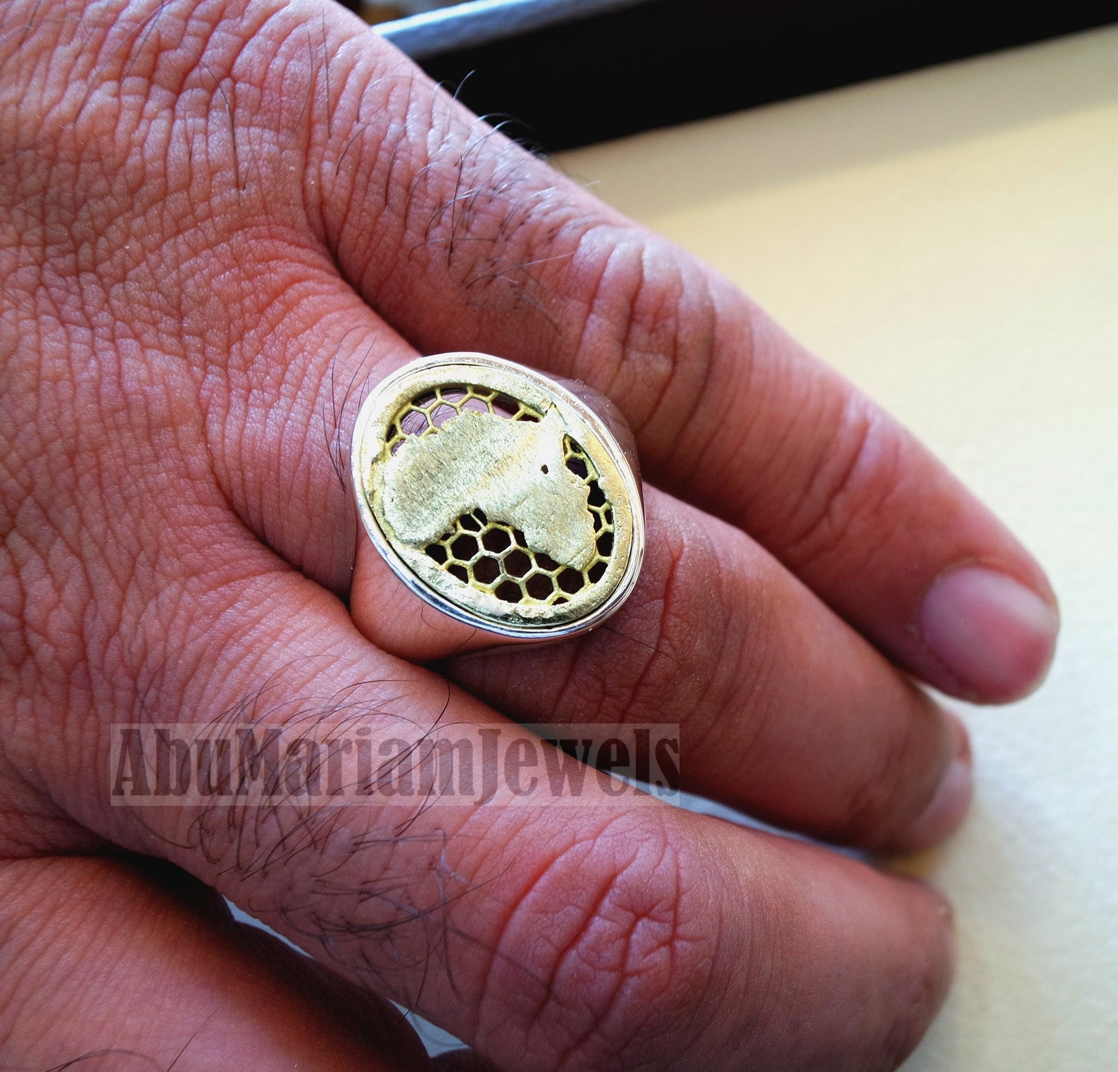 Africa Map Man Ring Sterling Silver 925 and Bronze Arabic Oval - Etsy